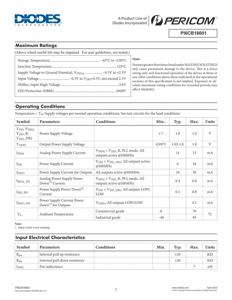 PI6CB18601 datasheet page 5
