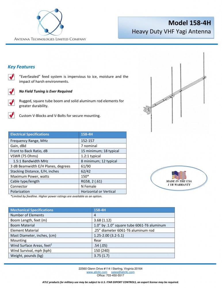 ANTENNA SPECIALISTS 158-4H technical document preview