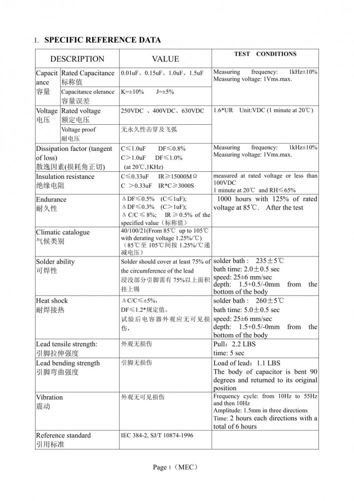 Jimson MEC specification page 2