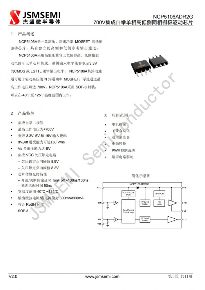 NCP5106ADR2G-JSM datasheet page 1