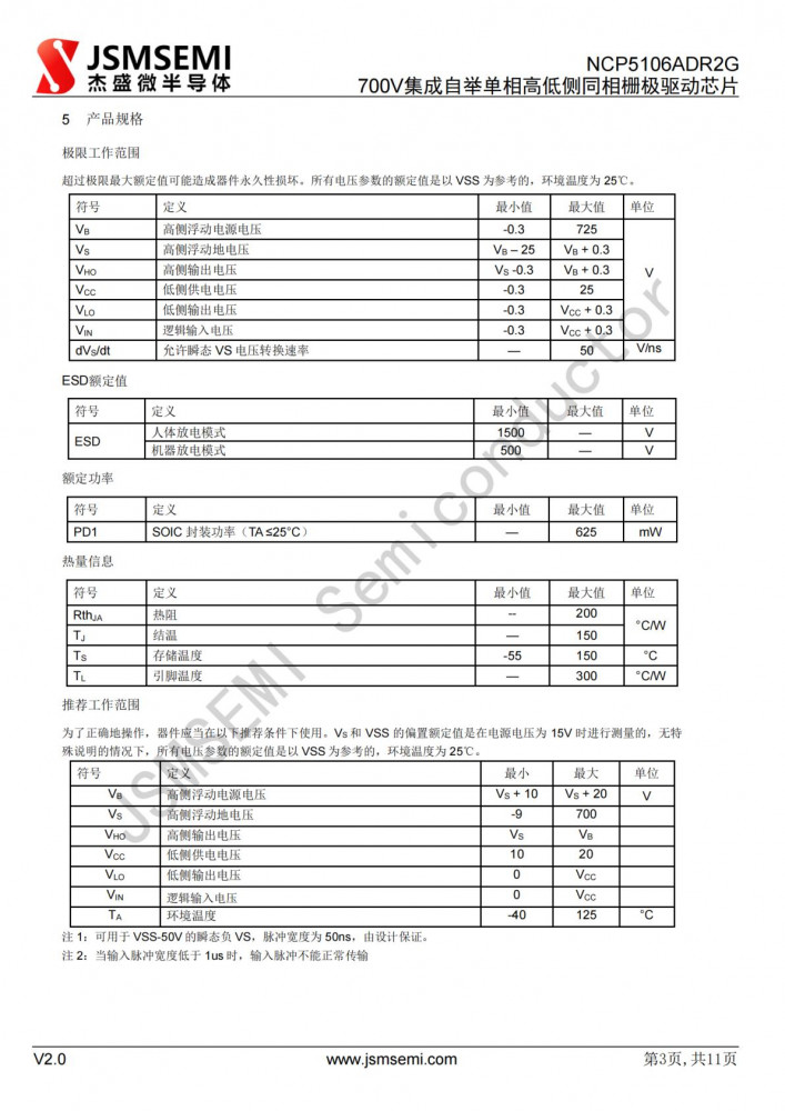 NCP5106ADR2G-JSM datasheet page 3