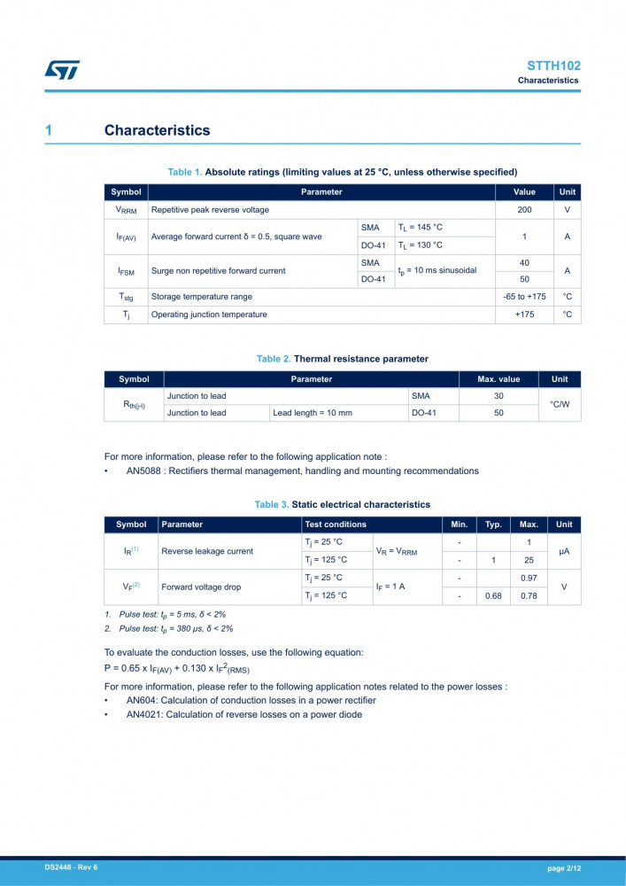 STTH102RL datasheet page 2