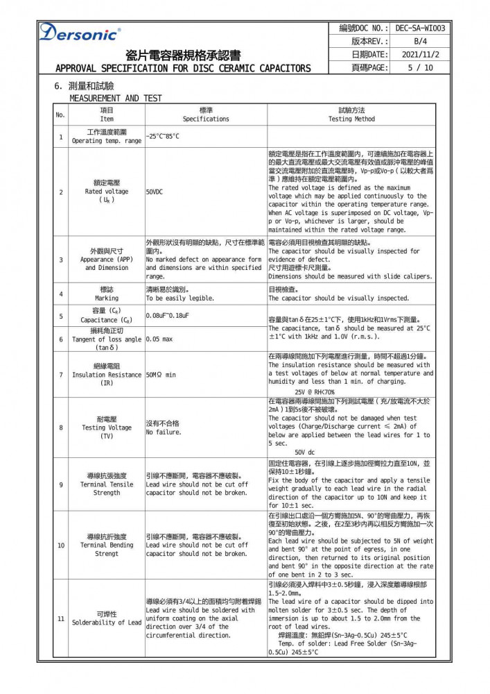 Dersonic approval specification page 6