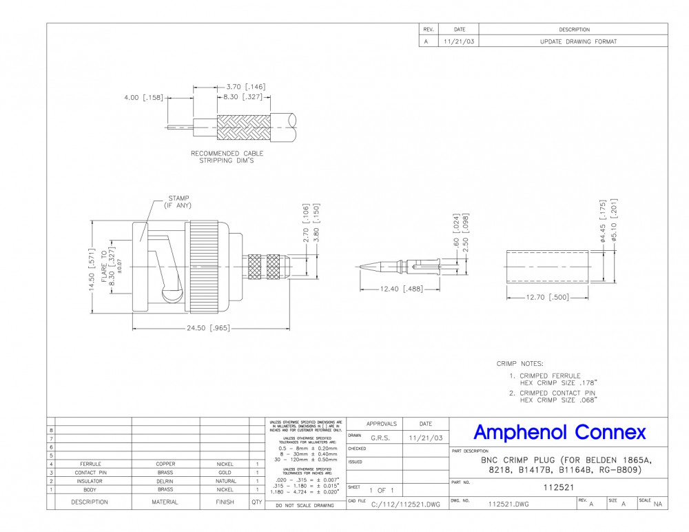 Amphenol 112521 technical drawing
