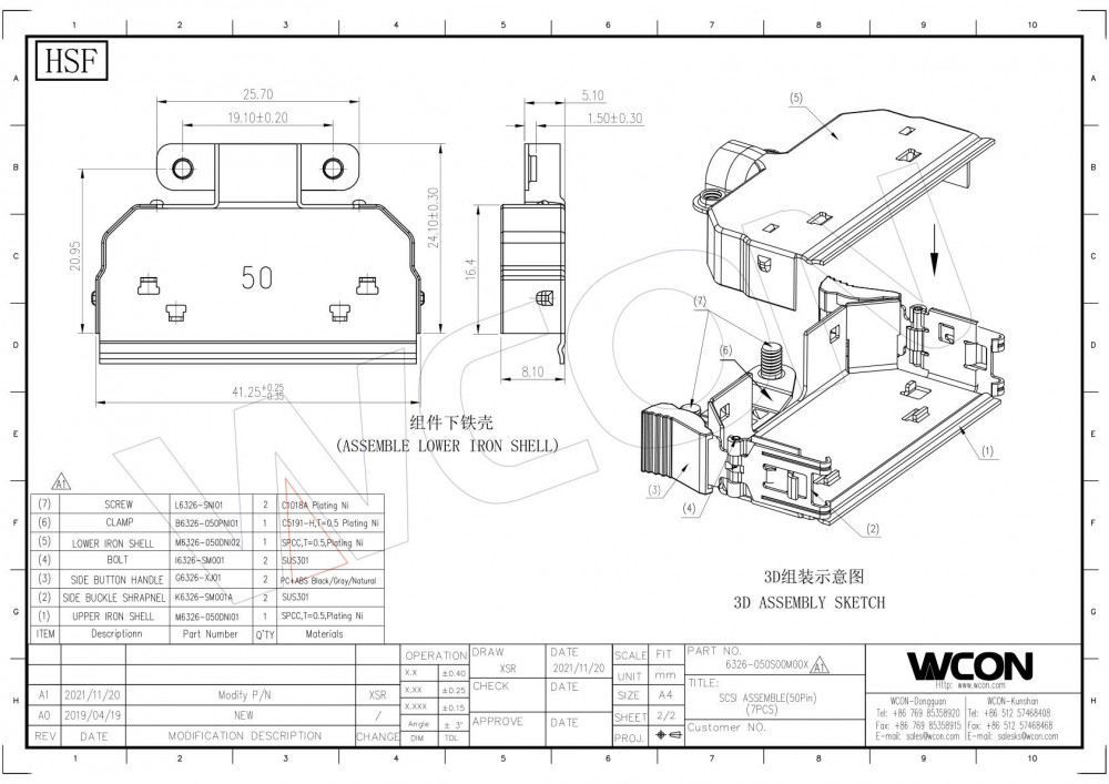 WCON 6326-050S00M00X SCSI 50-pin assembly drawing, page 2