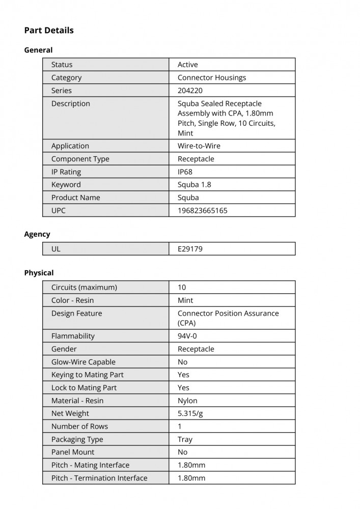 Technical document image 2 for MOLEX 2042203910