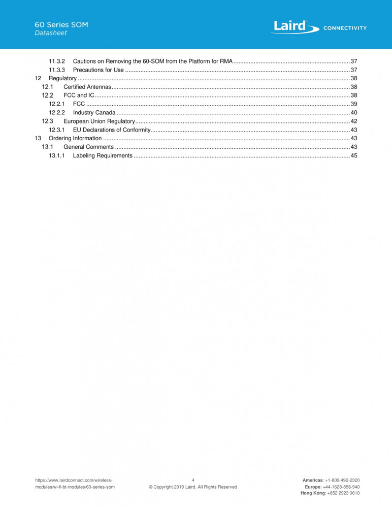 Laird 60 Series SOM datasheet page 4
