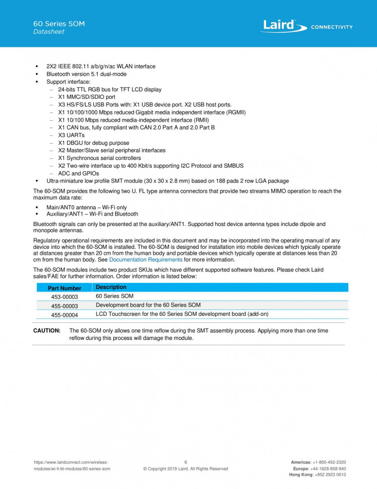 Laird 60 Series SOM datasheet page 6
