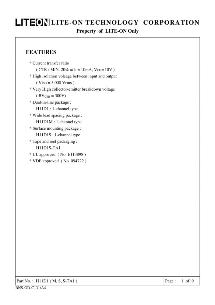 H11D1S datasheet page 1
