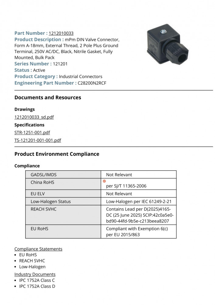 Molex Series 121201 and 121212 qualification report page 1