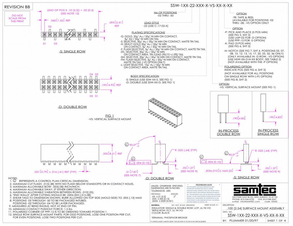 Samtec SSW series drawing sheet 1