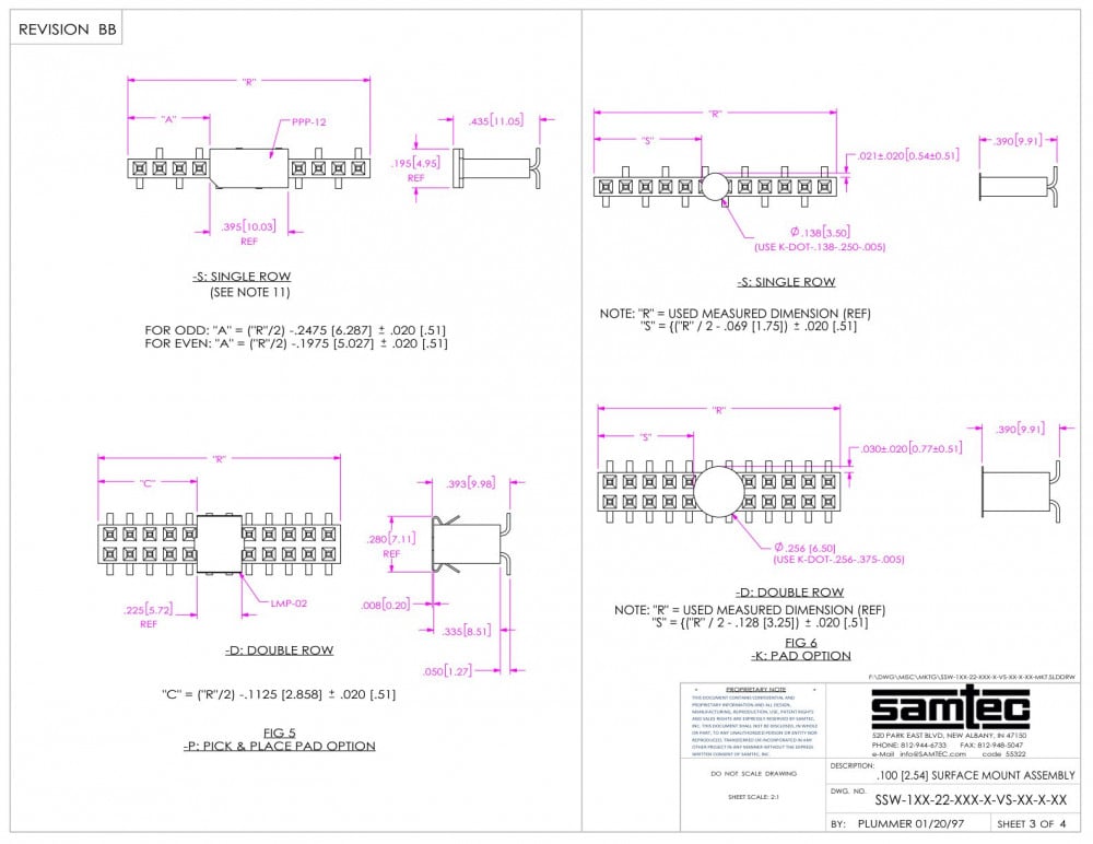 Samtec SSW series drawing sheet 3