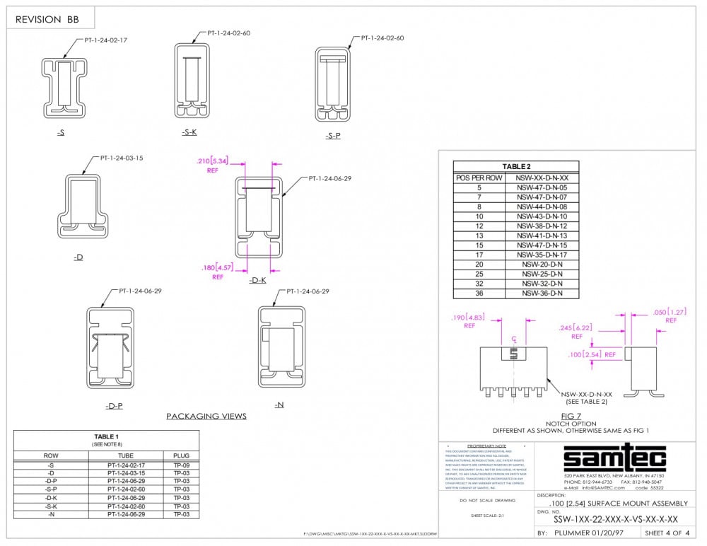 Samtec SSW series drawing sheet 4