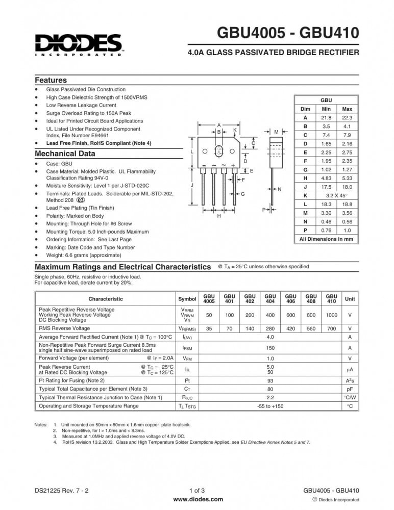 GBU404 datasheet page 1