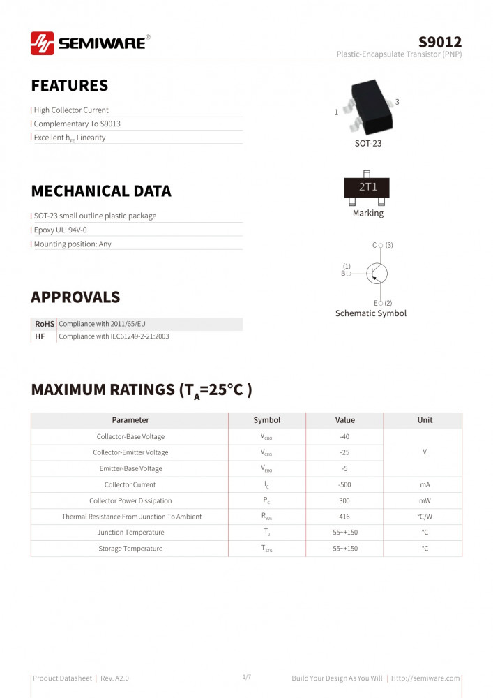SEMIWARE S9012 datasheet page 1