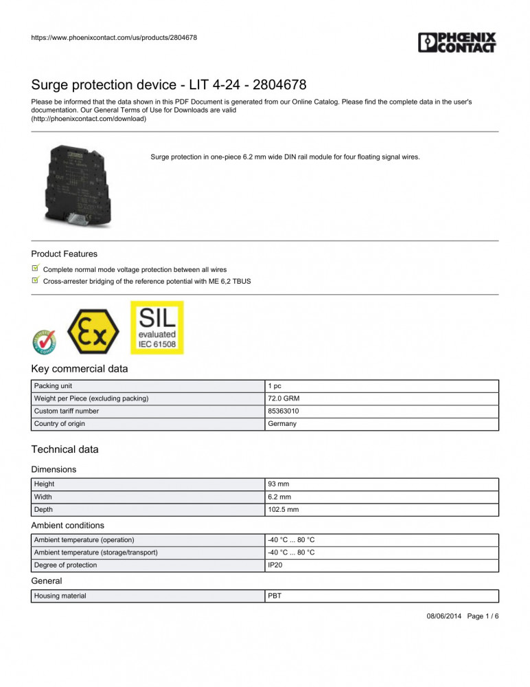 Phoenix Contact 2804678 product document page 1