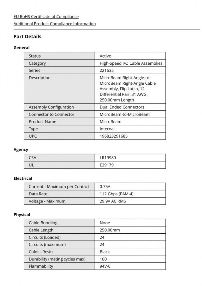 Technical document image 2 for MOLEX 2216350250