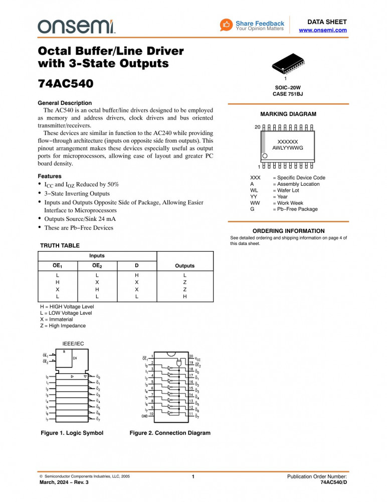 74AC540 datasheet page 1
