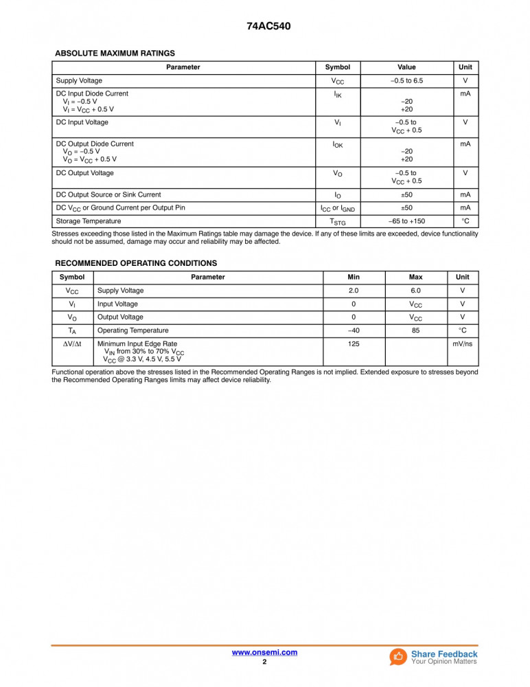 74AC540 datasheet page 2