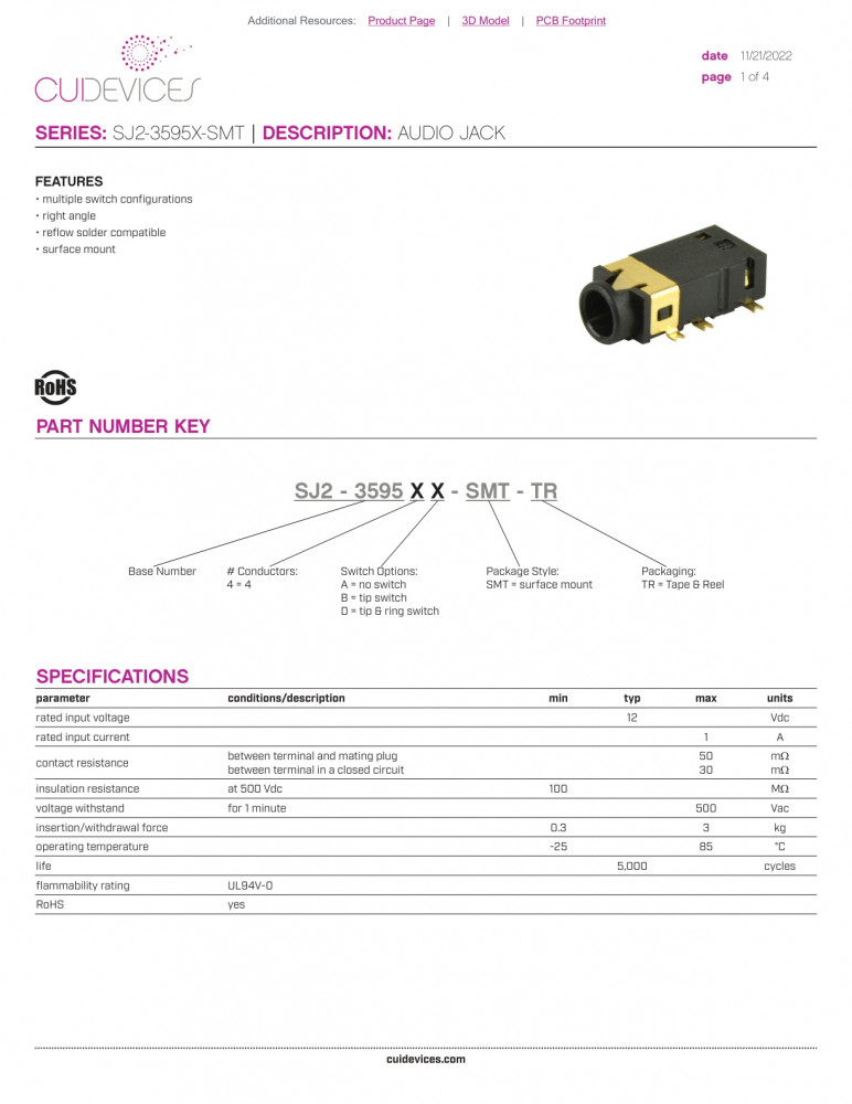 SJ2-35954A-SMT-TR datasheet page 1