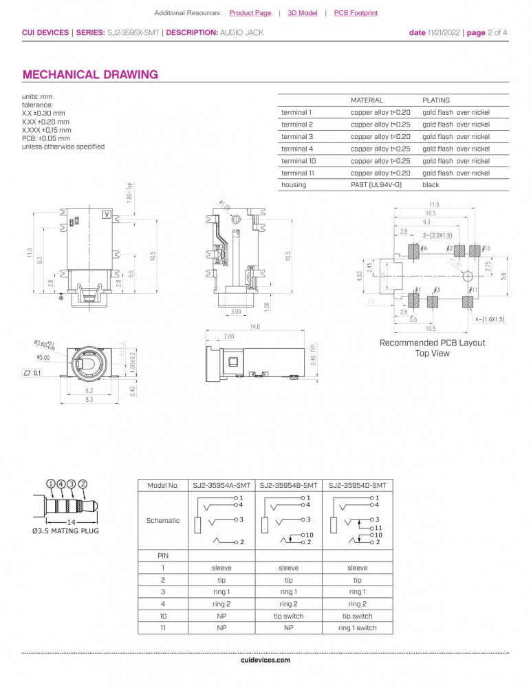SJ2-35954A-SMT-TR datasheet page 2