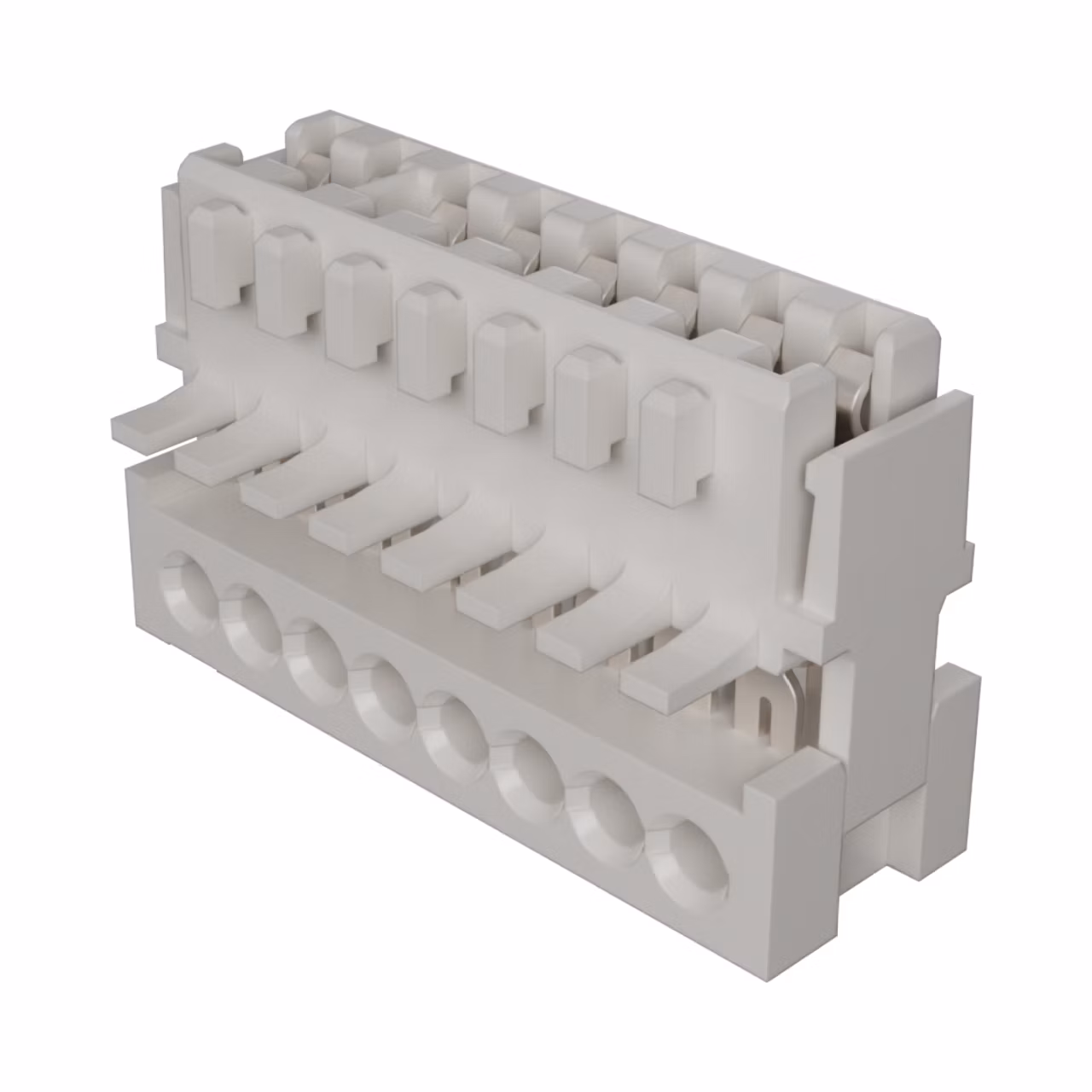 Appli-Mate RAST 2.5 IDT Housing, 2.50mm Pitch, with Side Latches, Female, 8 Circuits, Position Keys A & I Removed, Polarizing Rib Between 2/3 for sale