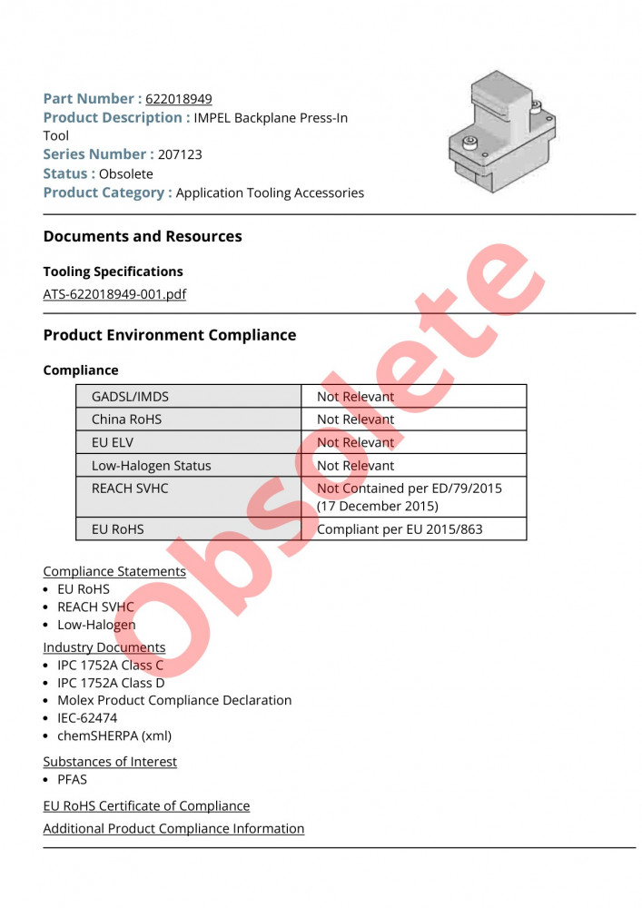Molex 622018949 tooling document page 1