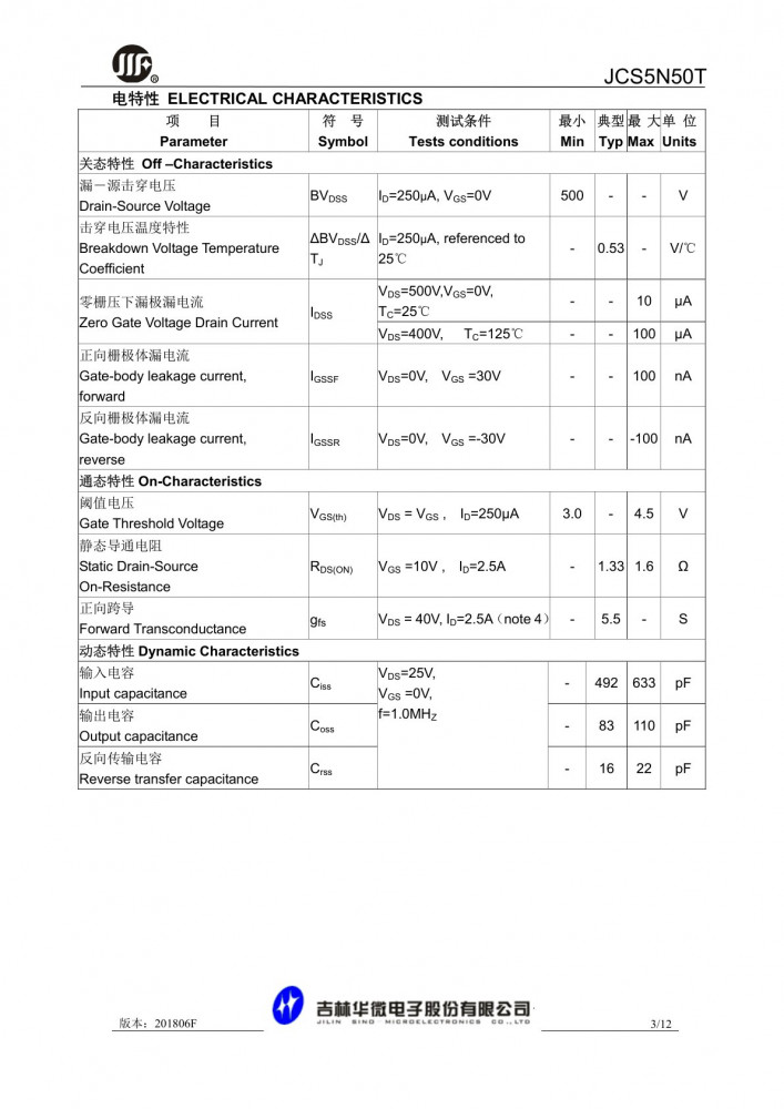 JCS5N50FT datasheet page 3