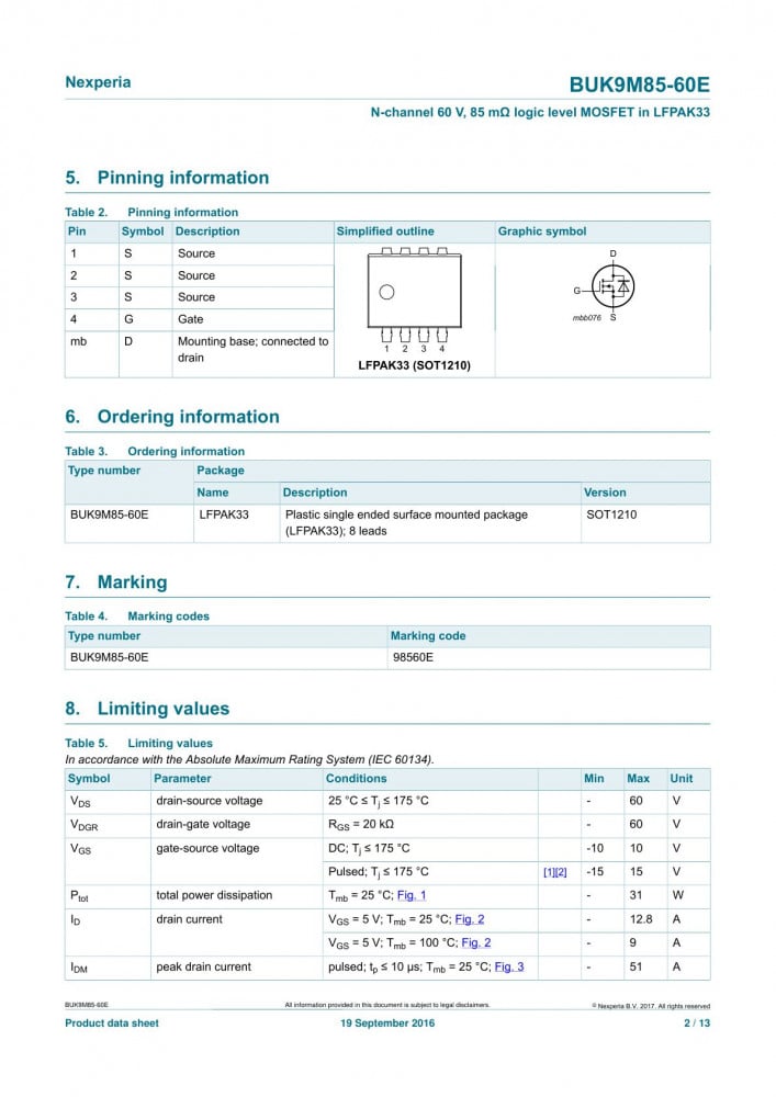 BUK9M85-60EX datasheet page 2