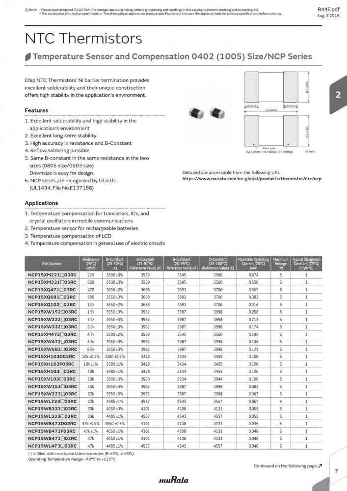 Murata NTC thermistor catalog page 9