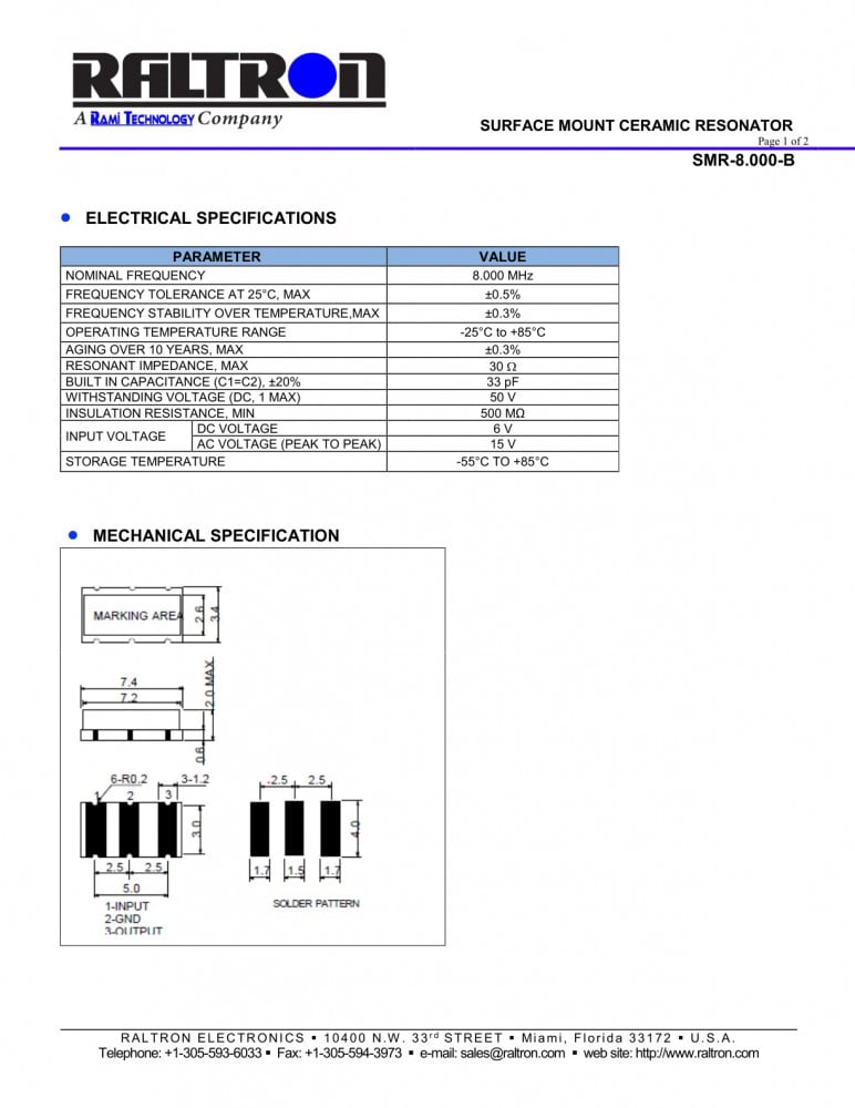 Raltron SMR-8.000-B mechanical specification