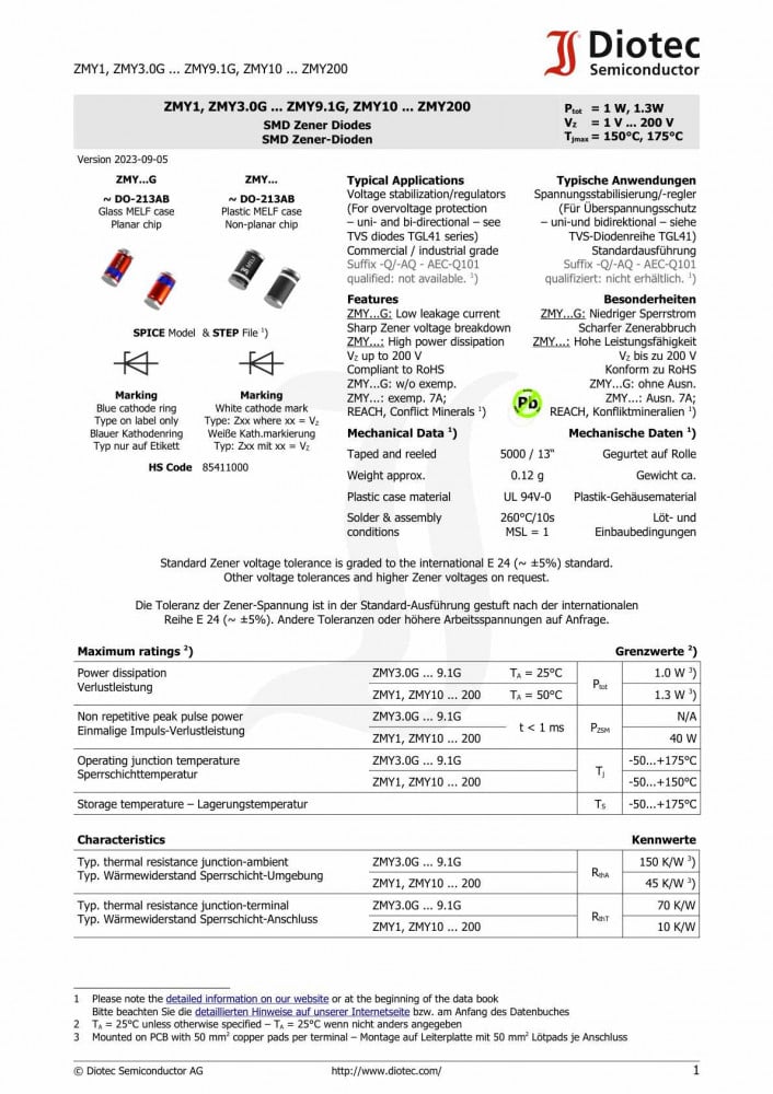 DIOTEC ZMY36 datasheet page 1