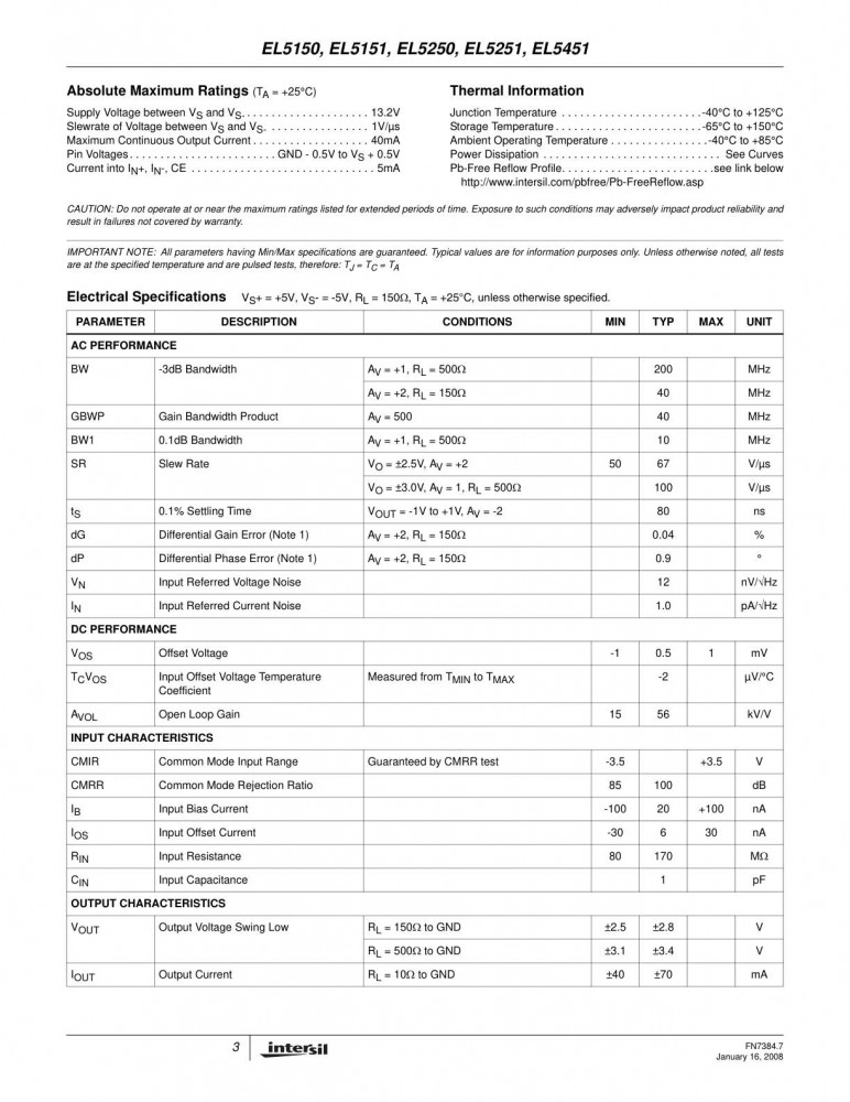 EL5150IS datasheet page 3