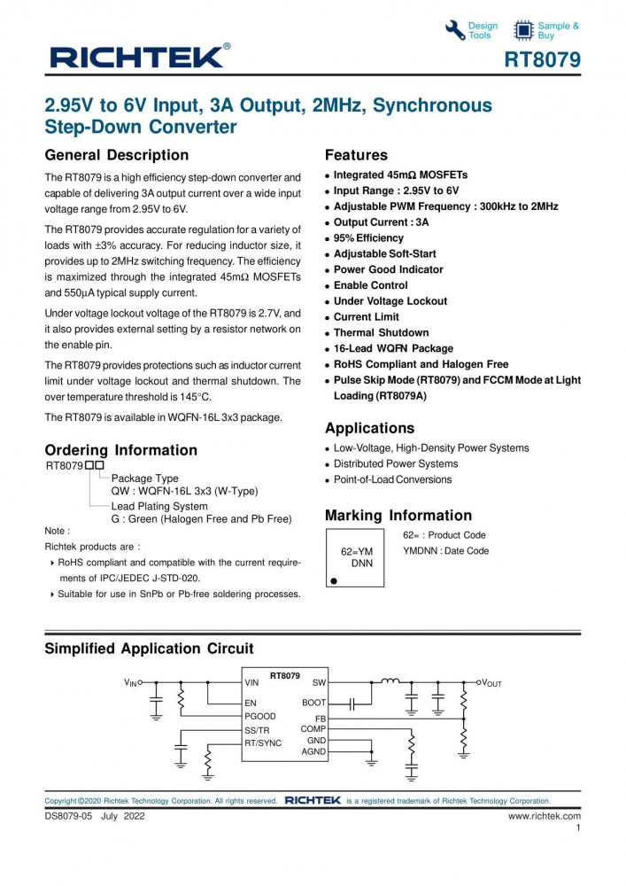 RT8079 datasheet page 1