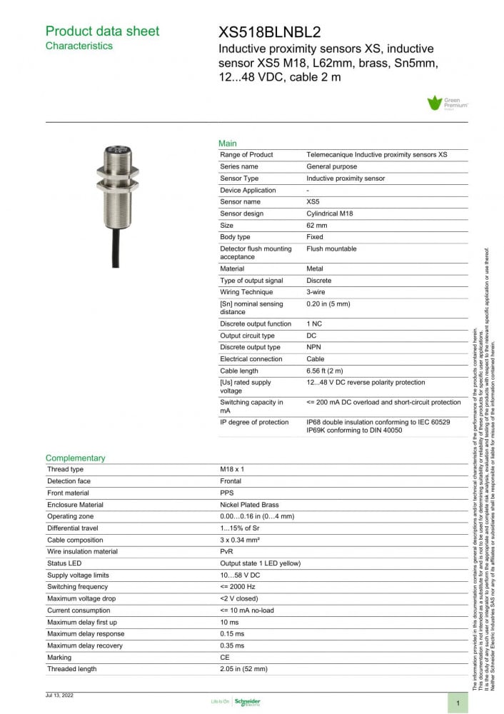XS518BLNBL2 technical document page 1
