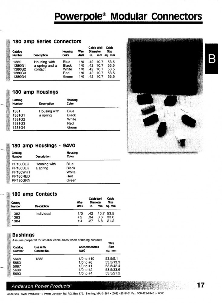 Anderson Power 180 amp series connector technical document page