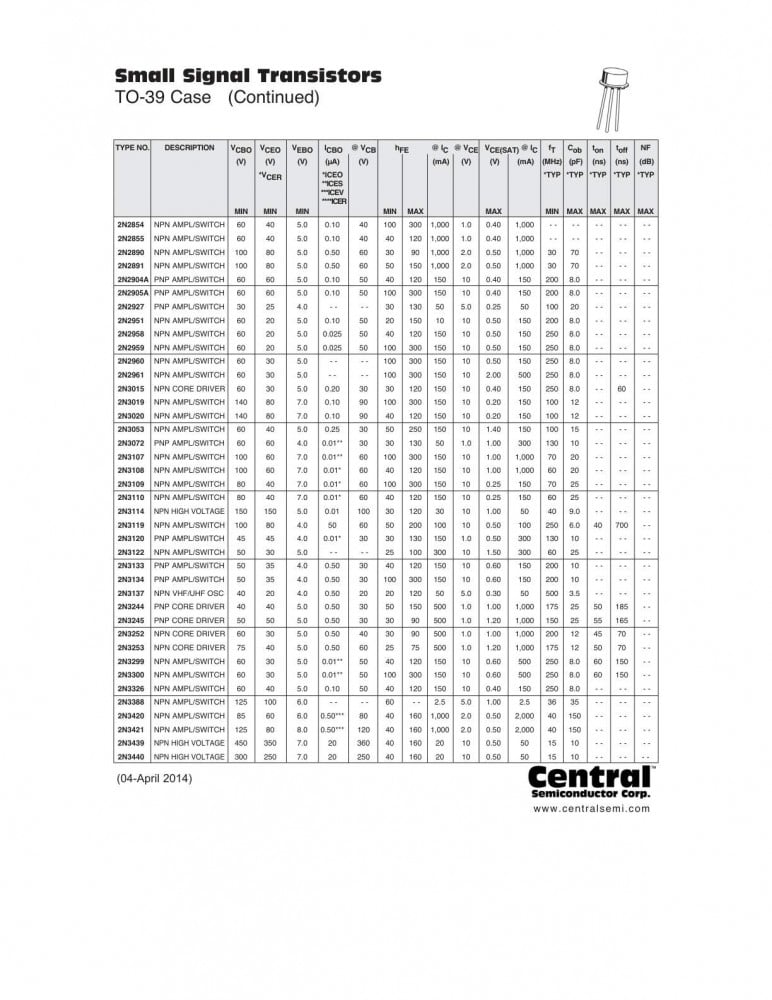 2N3440 technical document page 1