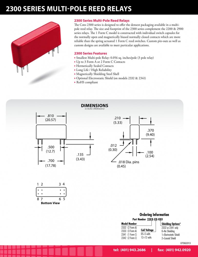 COTO 2300 Series reed relay datasheet page 1