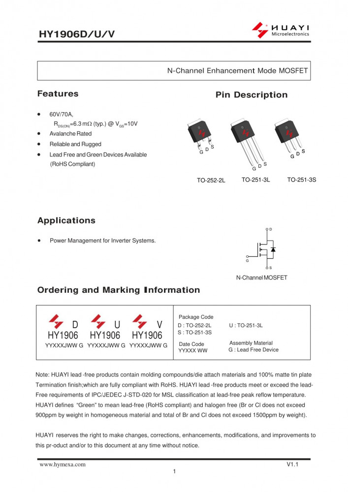 HY1906D datasheet page 1