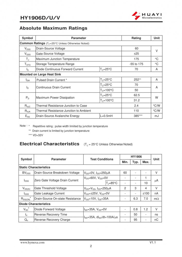 HY1906D datasheet page 2