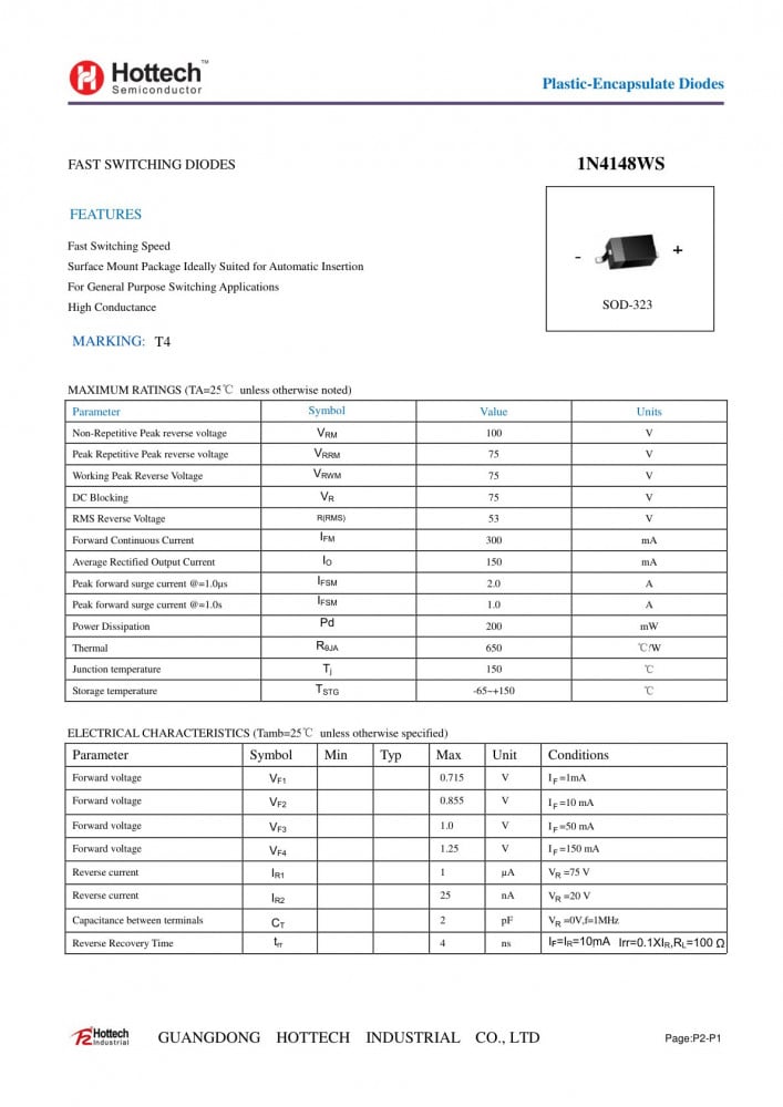 1N4148WS datasheet page 1