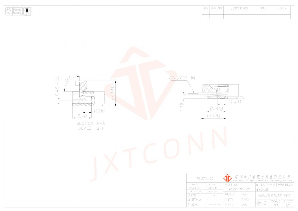 JXTCONN A05FC-F20P-H20 technical drawing page 2