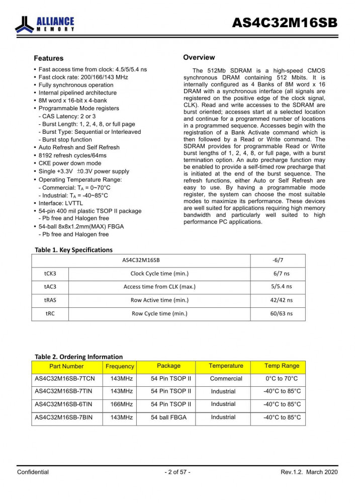 AS4C32M16SB datasheet page 2