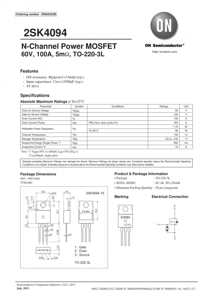 2SK4094 technical document page 1