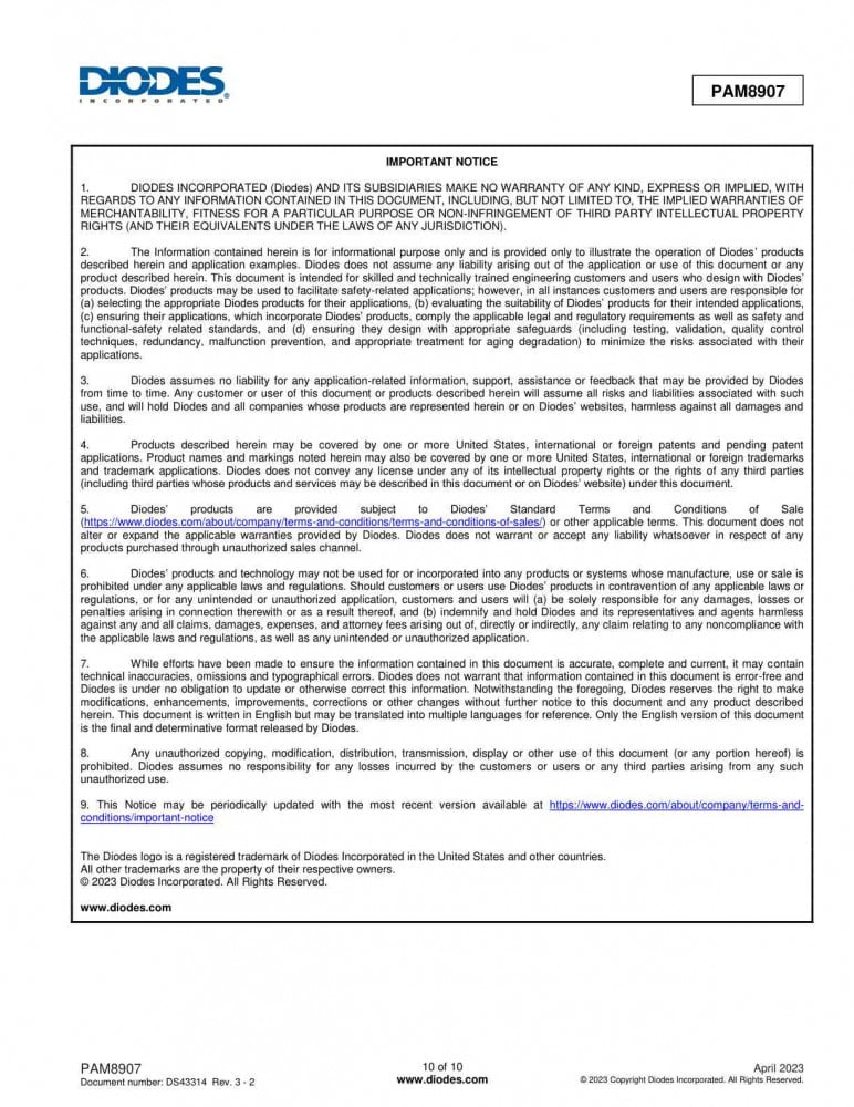 PAM8907SB10-7 technical document page 10