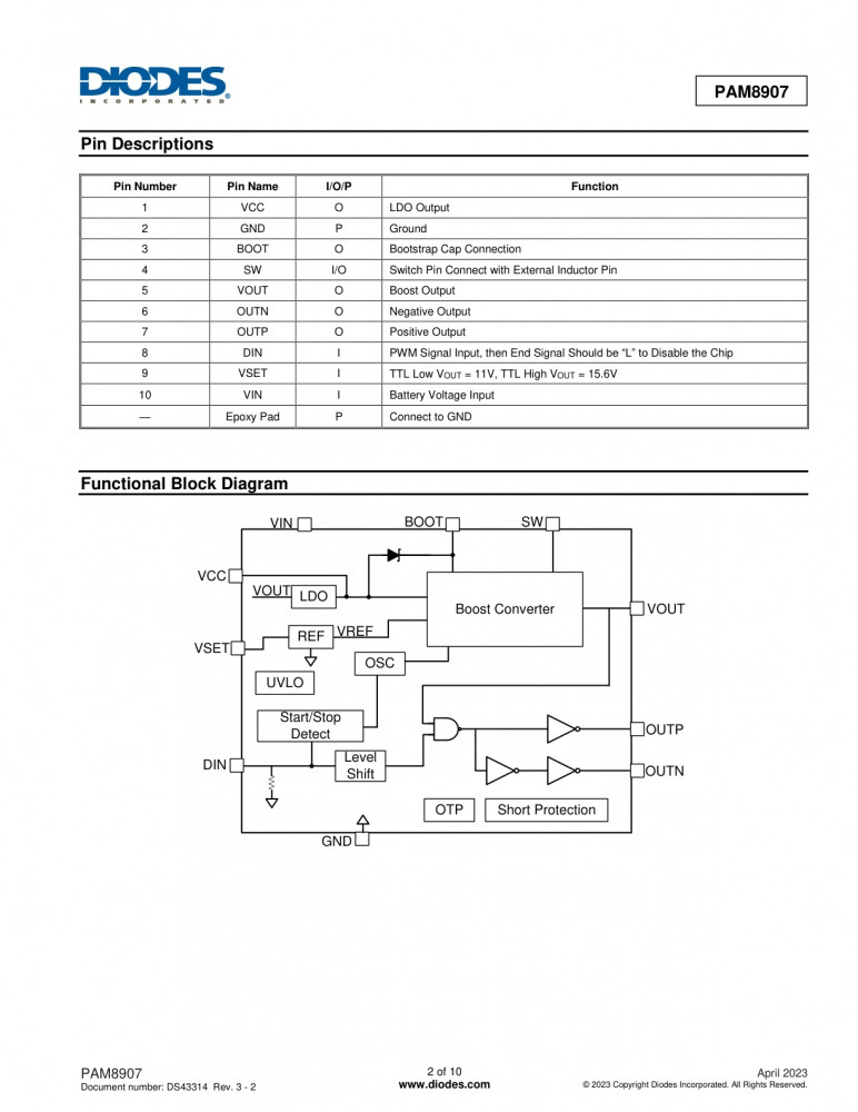 PAM8907SB10-7 technical document page 2