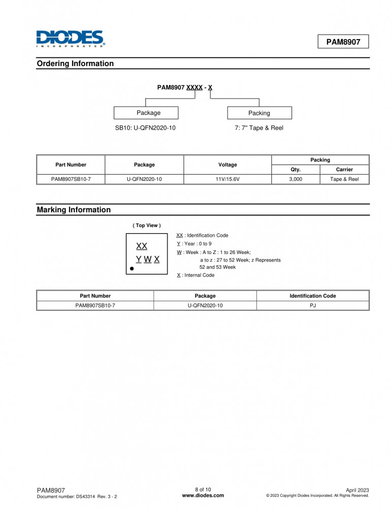 PAM8907SB10-7 technical document page 8