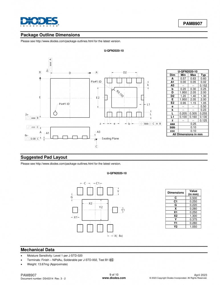 PAM8907SB10-7 technical document page 9