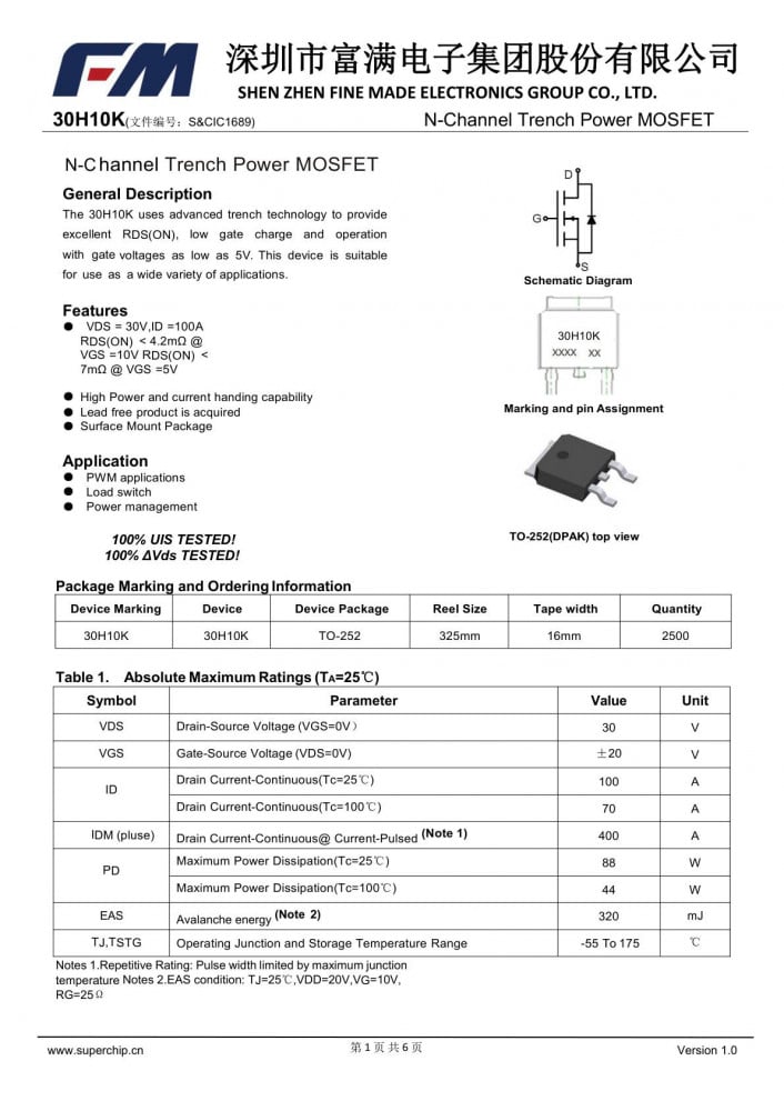 30H10K datasheet page 1