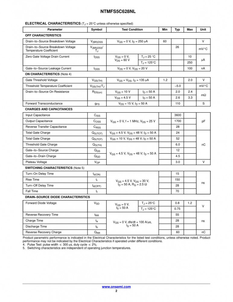 NTMFS5C628NLT1G datasheet page 2